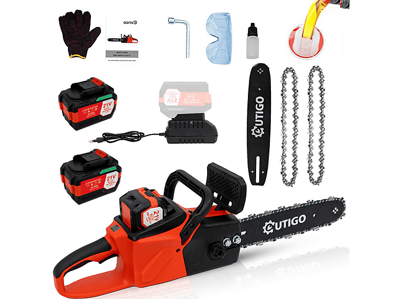 OUTIGO 12C, ELEKTRO-KETTENSÄGE, leistungsstarke, Rot/Schwarz Akku ...