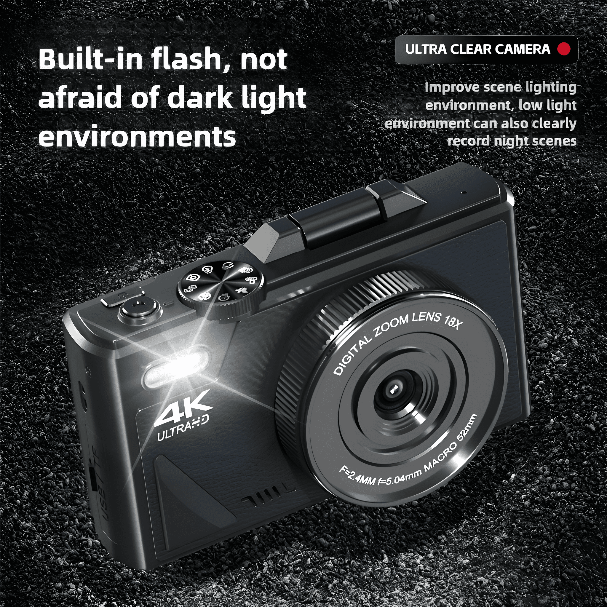 HIYORI Hochauflösende 64MP Digitalkamera 4K-Video Kamera Schwarz ...