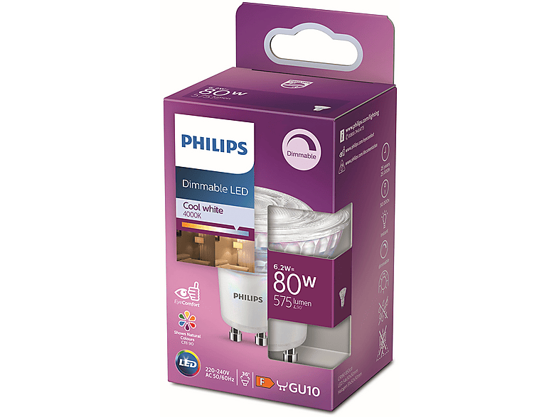 PHILIPS LED Spot GU10 50W Dimmable CRI90 6 W GU10 Lumière blanche ...