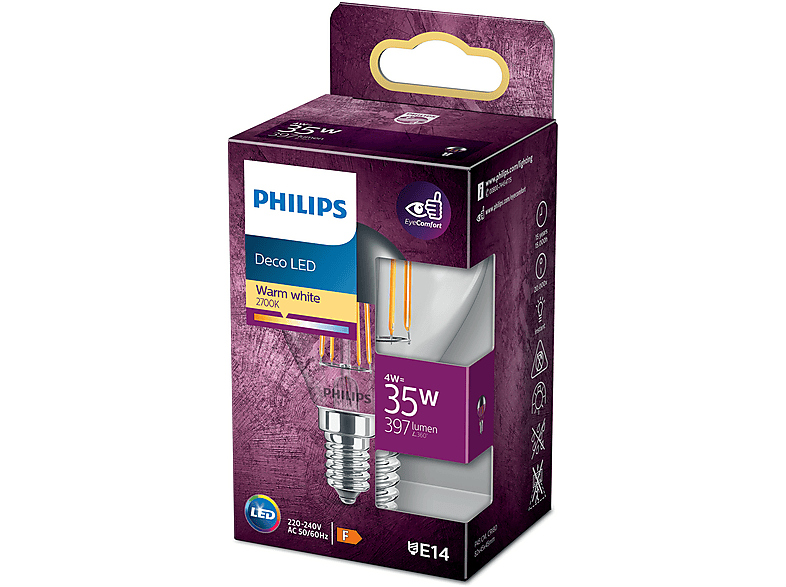 PHILIPS LED Ampoule réflecteur à miroir E14 (P45) 35W Non Dimmable 4 W ...