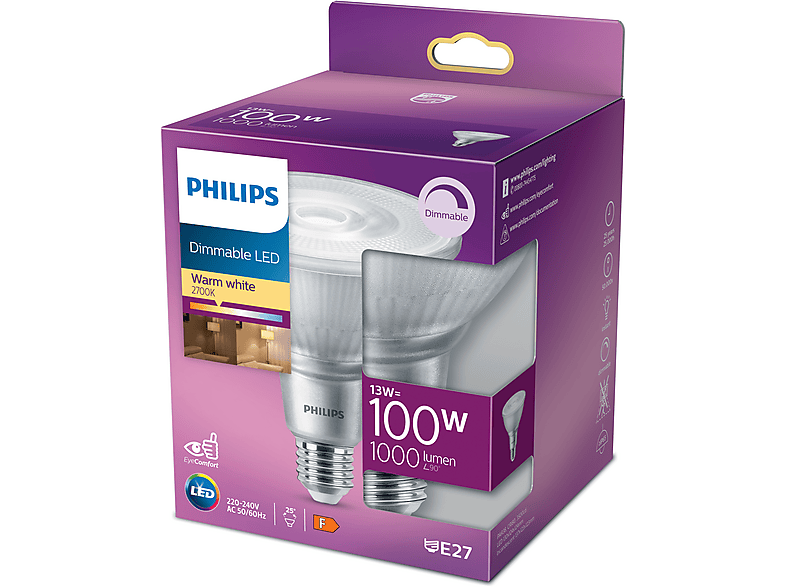 PHILIPS LED | E27 Reflectorlamp (PAR20) 100W Dimbaar - Warmwit Licht ...