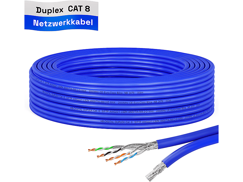 HB-DIGITAL CAT 8 Kabel Duplex S/FTP max.2000 MHz AWG22 LSZH ...