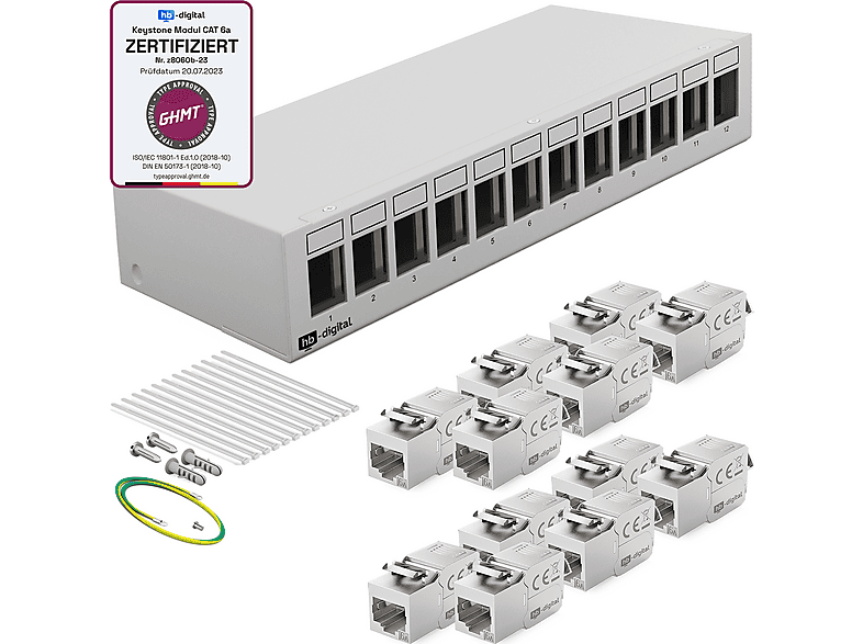 HB-DIGITAL 12 Port mit Keystone Module Cat 6a GHMT Netzwerk Patchpanel ...