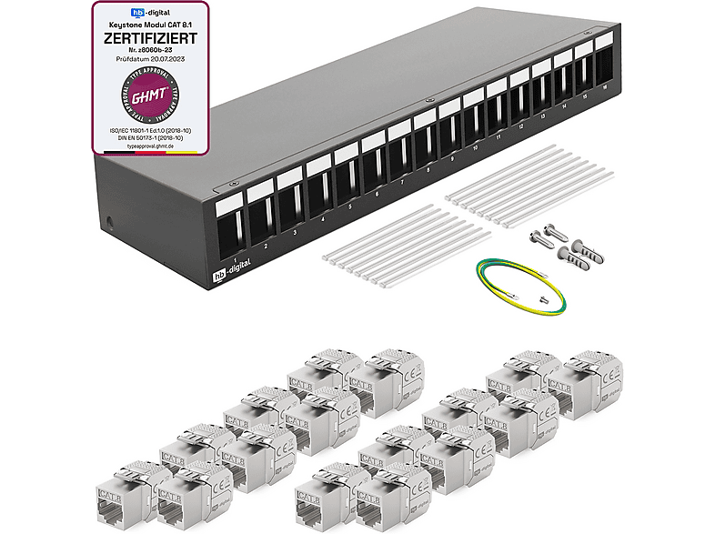 HB-DIGITAL 16 Port mit 16x Keystone Module Cat 8 Netzwerk Patchpanel ...