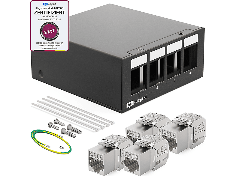 HB-DIGITAL 4 Port mit 4x Keystone Module Cat 8 Netzwerk Patchpanel ...