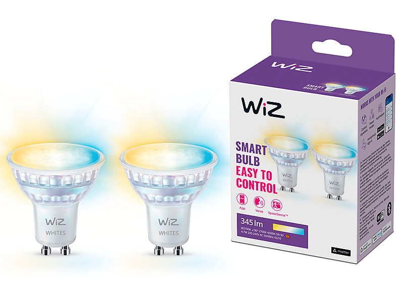 WIZ 2X GU10 TUNABLE WHITE 60W GLAS Smarte LED Kalt-Warmweiß | MediaMarkt