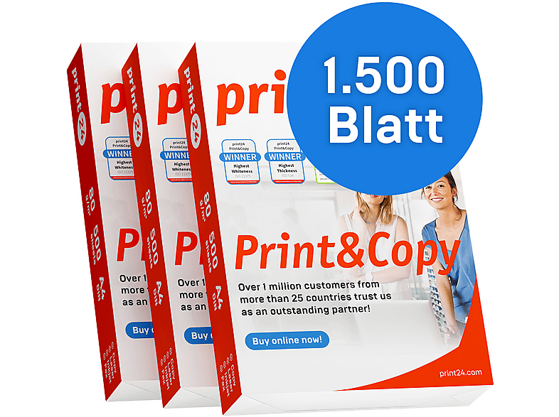 PRINT24 3 x 500 Blatt 80g Premium Weiß PEFC Druckerpapier Kopierpapier ...
