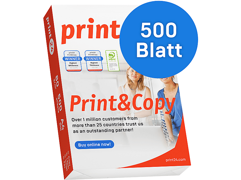 PRINT24 1 x 500 Blatt 80 g Premium Weiß PEFC drucken & kopieren A4 500 ...