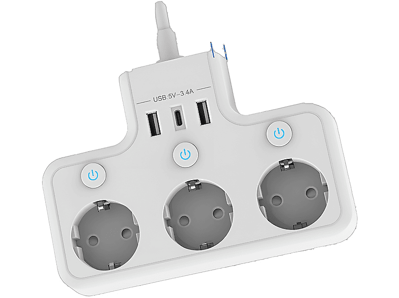 ENBAOXIN Steckdosenleiste Schnellladung 3 Steckdosen 2 USB ...