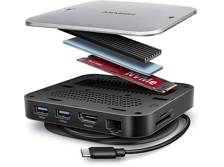 HUB USB AXAGON HMC-UFO USB-C Hub M.2 SATA/NVMe 1 Gbit/s Ethernet 384 ...