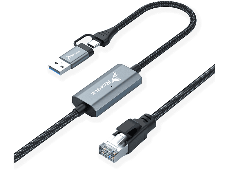 REAGLE 2-in-1 USB-C/A zu LAN RJ45 Kabel 1Gbps 2M USB adapter, Silber ...