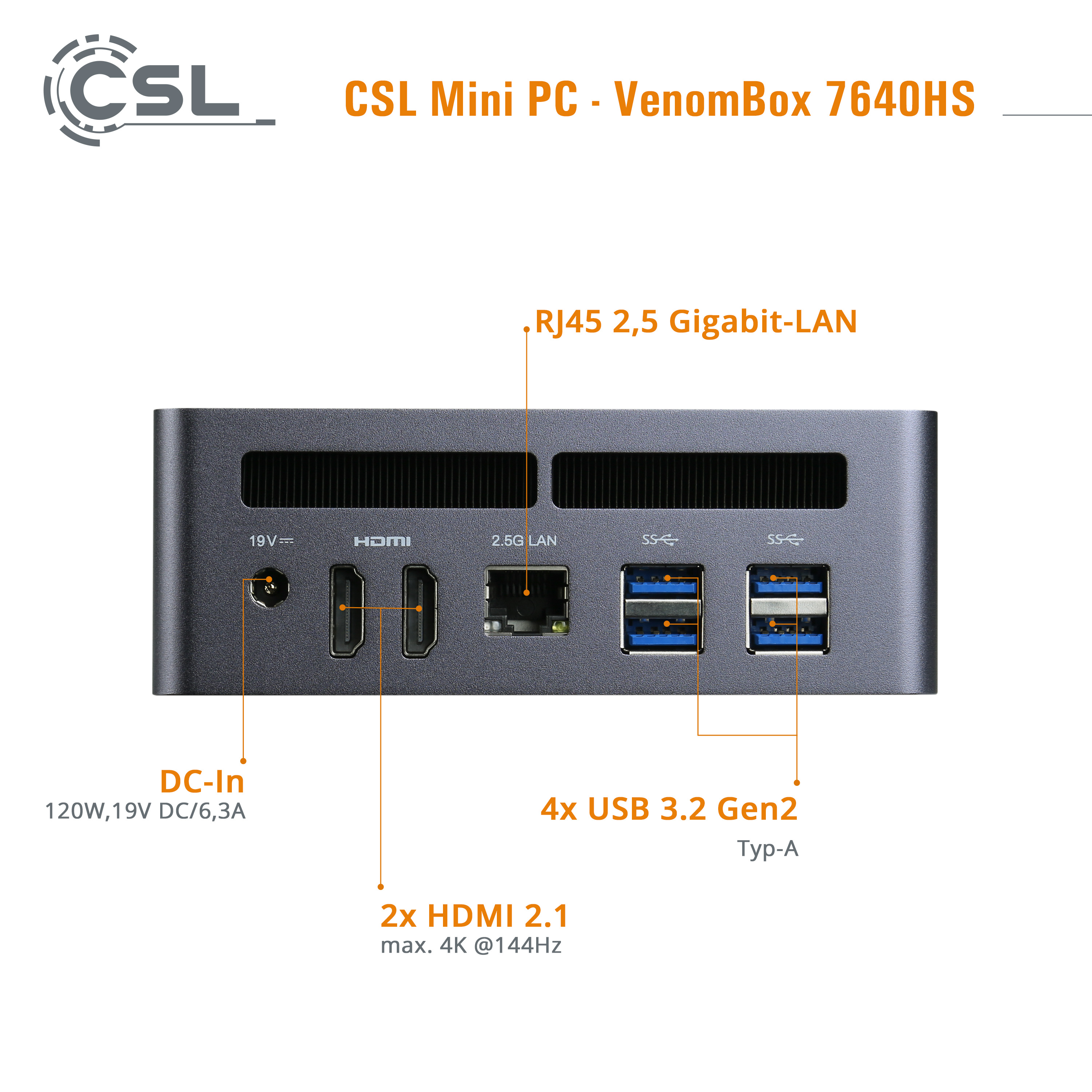 CSL VenomBox 7640HS, Mini-PC mit AMD Ryzen™ 5 Prozessor, 16 GB RAM ...