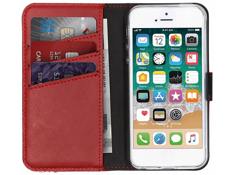 SELENCIA Klapphülle aus Echtleder, Bookcover, Apple, iPhone SE (2016 ...