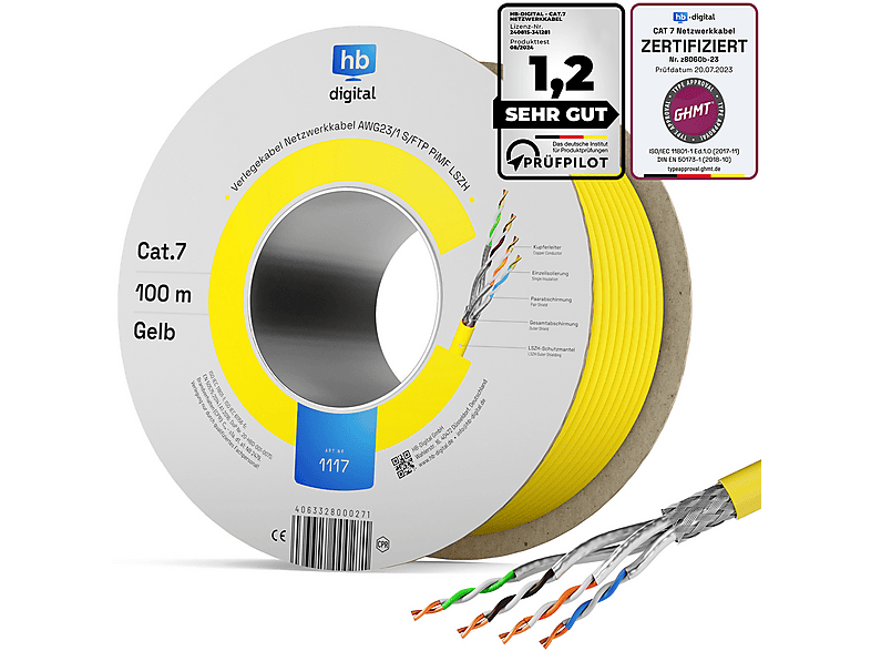 HB-DIGITAL CAT 7 Simplex S/FTP AWG23 LSZH, Netzwerkkabel, 100 m ...