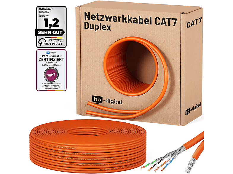 HB-DIGITAL CAT7 Ethernet S/FTP LSZH AWG23 CAT 7 Duplex, Netzwerkkabel, 50 m | MediaMarkt