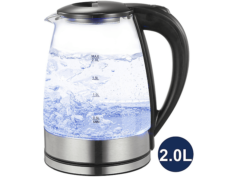 FLYSTAR Wasserkocher Glas 2,0L LED-Beleuchtung 1800W Boiler, Silber ...