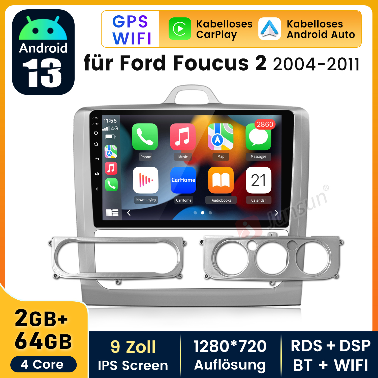 Radio samochodowe AWESAFE carplay autoradio ford focus mk2 2+64G WIFI ...