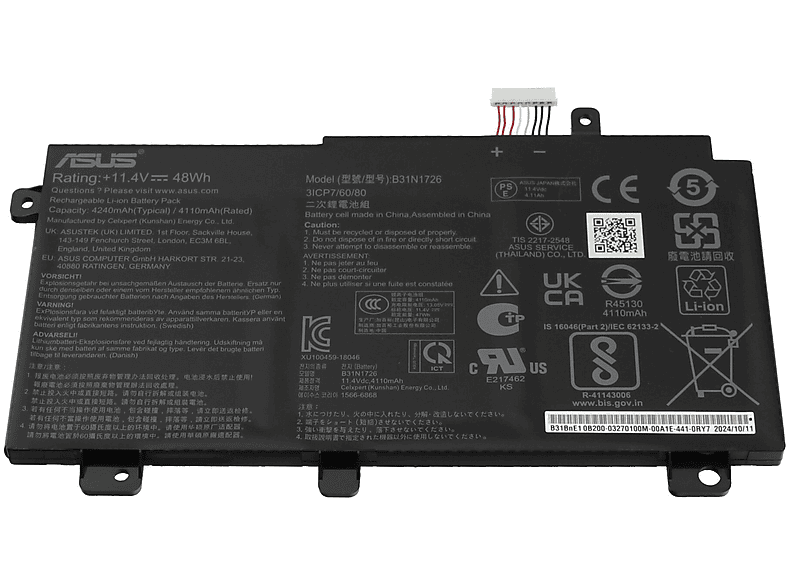 ASUS 0B200-02910000 Original Li-Polymer Akku, 11.4 Volt, 4240 mAh ...