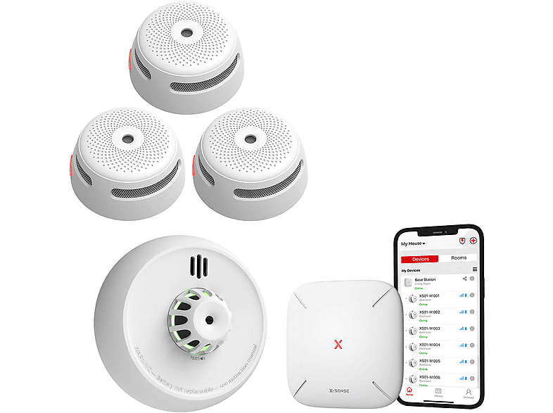 X-SENSE SBS50 Basisstation, XC01 Hitzemelder mit XS01-M Rauchmelder, Wifi, Weiß | SATURN