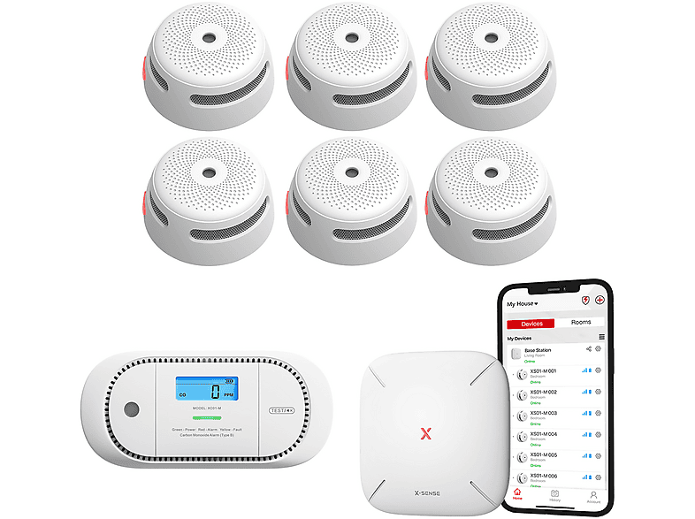 X-SENSE SBS50 Basisstation, XC01 CO-Melder mit XS01-M Rauchmelder Weiß | SATURN
