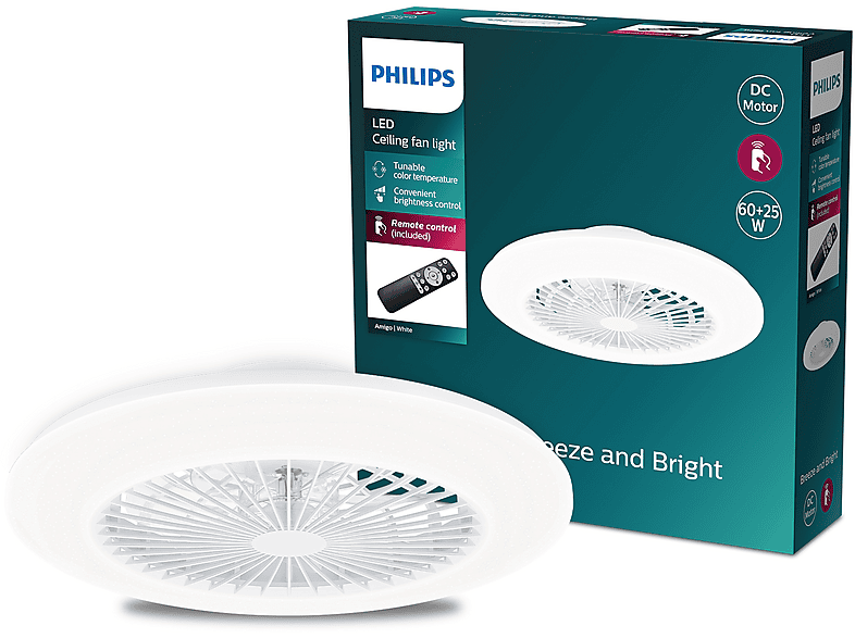 PHILIPS Amigo Ventilateur de plafond avec 1 point lumineux 25W+60W ...