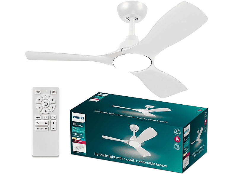 PHILIPS Olas Plafondventilator met 1 Lichtpunt 30W+24W (Wit/Houtlook ...