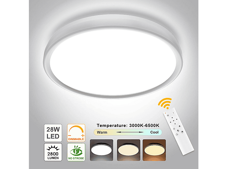 FLYSTAR LED Deckenleuchte 28W dimmbar mit Fernbedienung Deckenlampe ...