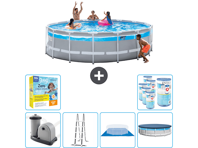 INTEX Rond Prism Frame Clearview Zwembad | 488 x 122 cm - Inclusief ...