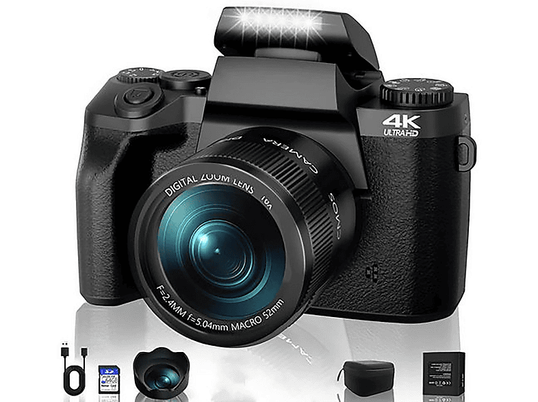 LINGDA G-H-ETXJ-15-016 Digital Kamera Schwarz, 4-Zoll-HD-IPS-Display ...