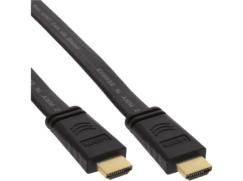 INLINE InLine® HDMI-High Speed Flachkabel mit Ethernet, verg. Kontakte, schwarz, 10m Kabel HDMI ...