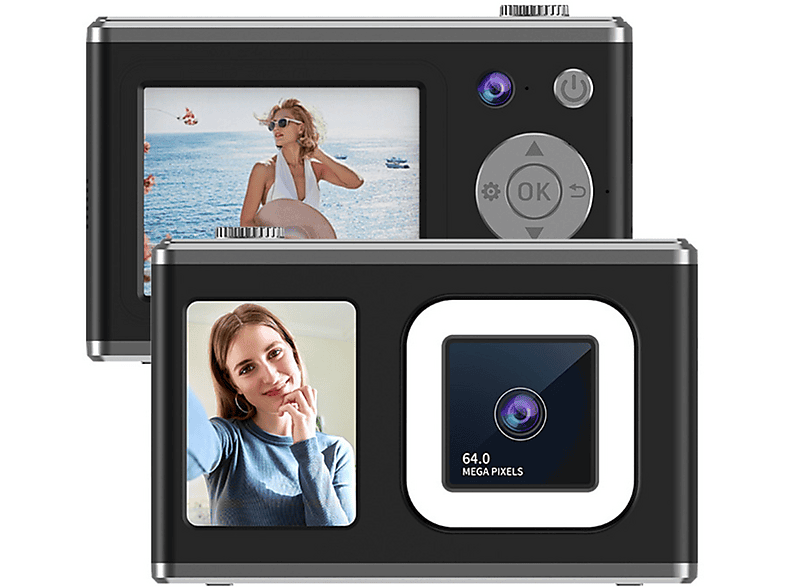 UWOT Dual-Display, 64MP, LED Fülllicht, Kompakt Digital camera rosa ...