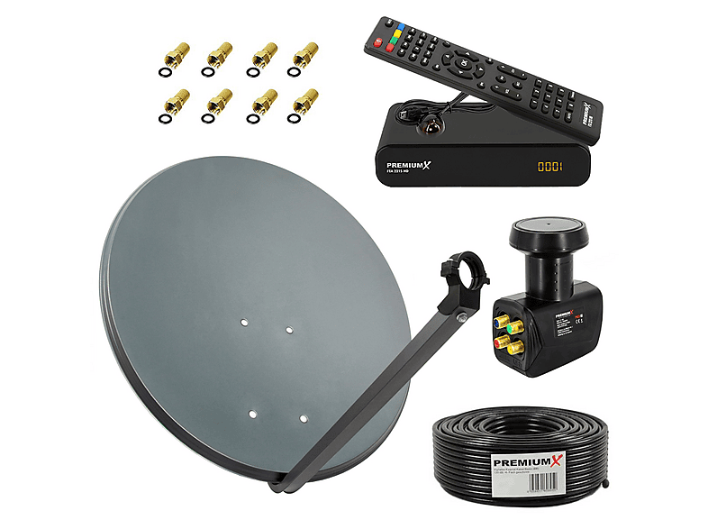 PREMIUMX SAT Anlage 60cm Antenne ALU Quad LNB Kabel 50m Receiver Sat ...