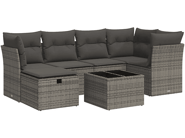 DIVANI DA GIARDINO VIDAXL 7 pz con Cuscini Grigio in Polyrattan ...