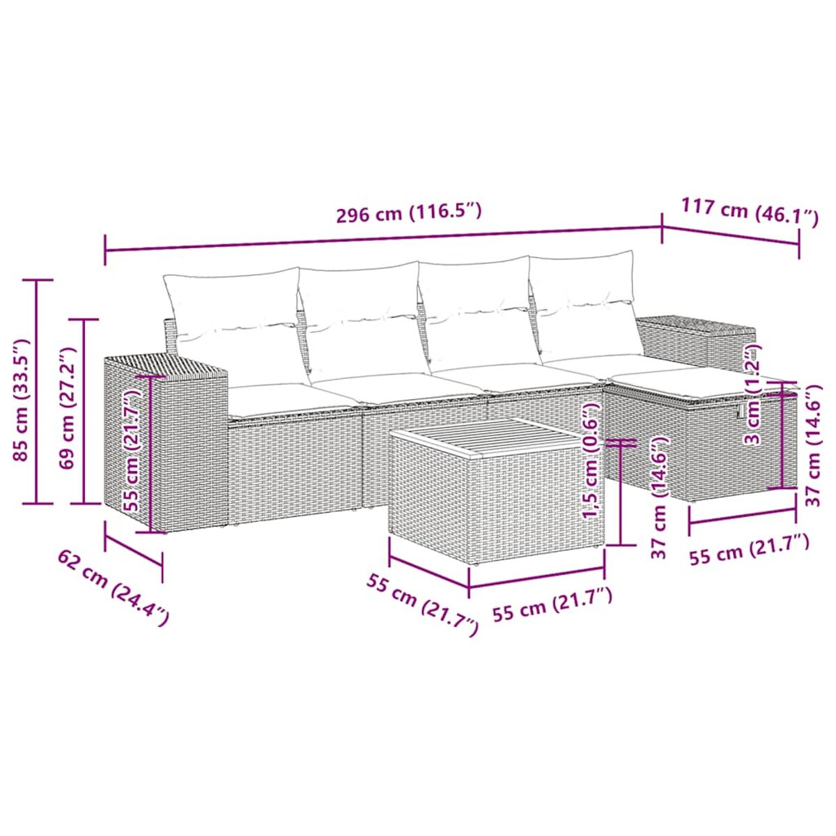 DIVANO DA GIARDINO VIDAXL 6 pz con Cuscini Beige in Polyrattan ...