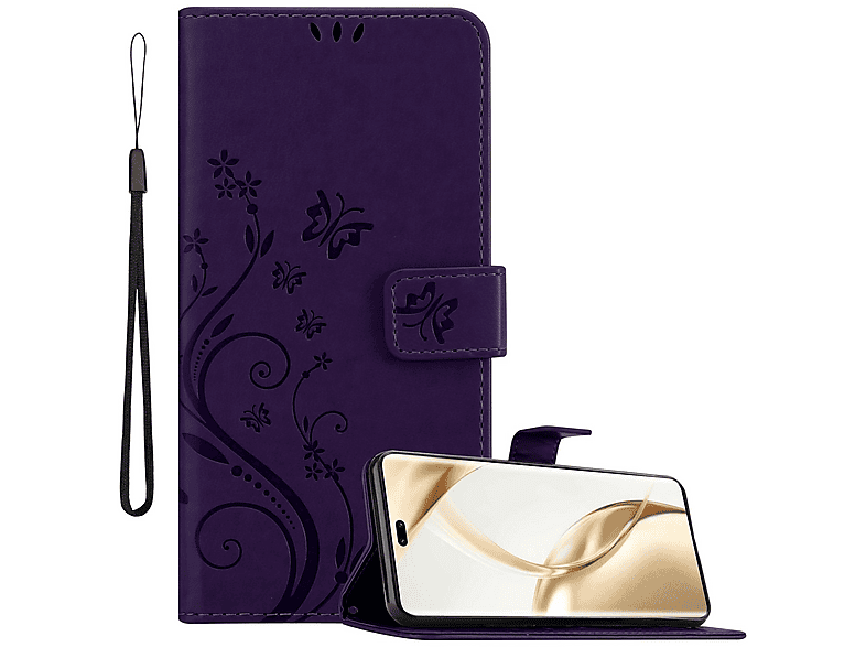CADORABO Blumen Muster Case, Bookcover, Honor, 200 Pro, FLORAL DUNKEL ...