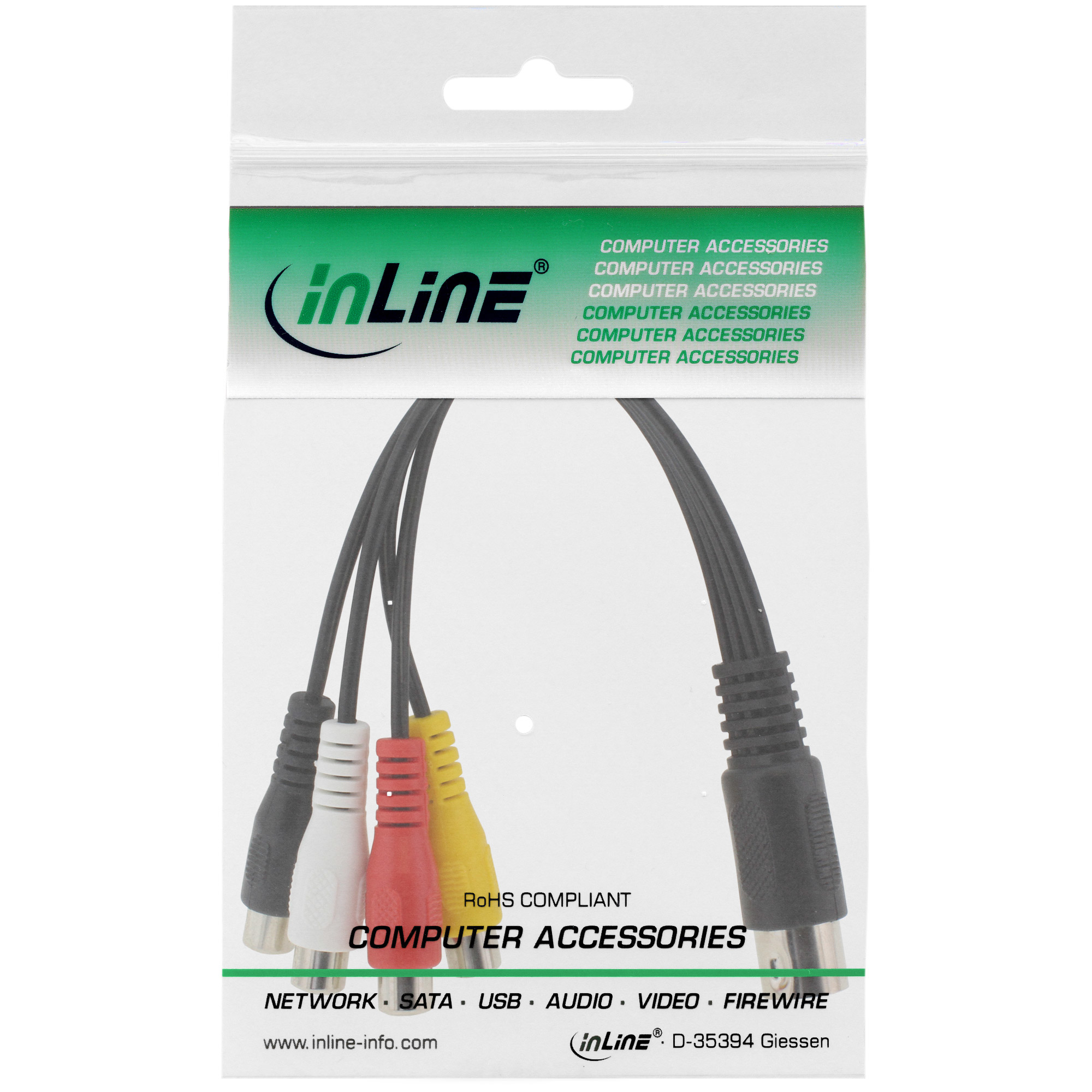 INLINE InLine® DIN Adapterkabel 5pol DIN Stecker auf 4x Cinch Buchse, 0 ...