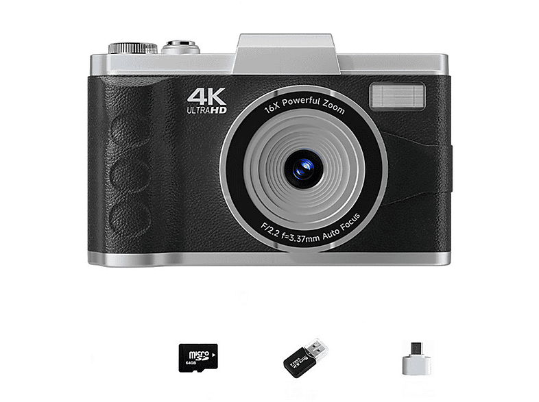 UWOT 4K UHD 64MP 16x Zoom, 3-Zoll-Display, Retro Digital camera schwarz ...