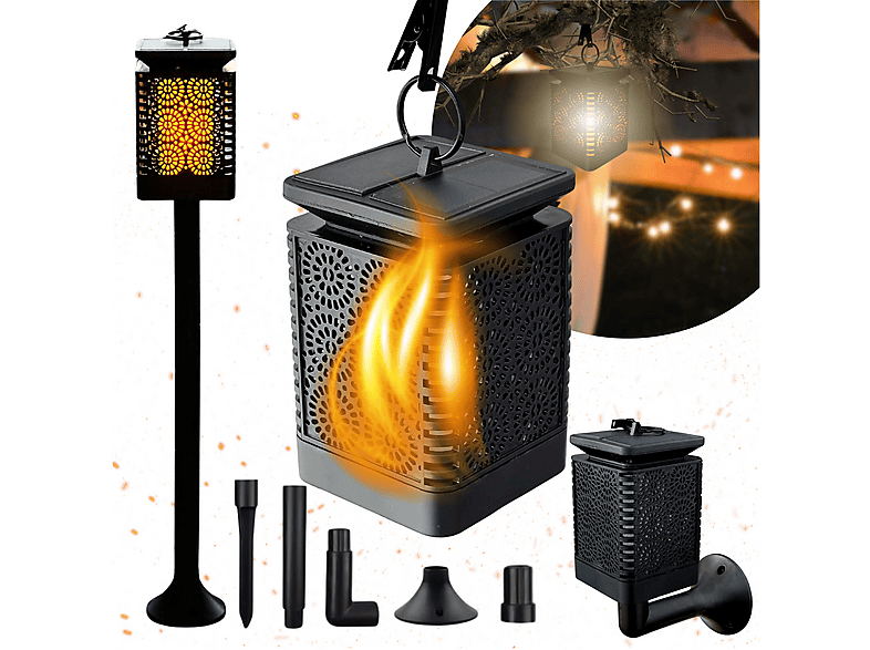 BLIXTAR 3in1 LED Solar Gartenlampe, Flammeneffekt Laterne Solarlampe ...