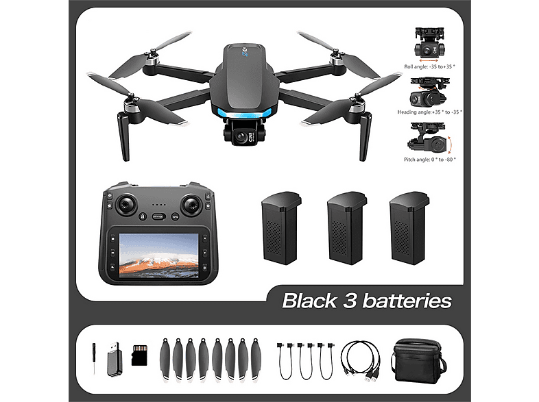 YEMASTER 3-Achsen-Gimbal,Fernbedienung mit Bildschirm,GPS- Drohne, Schwarz | MediaMarkt