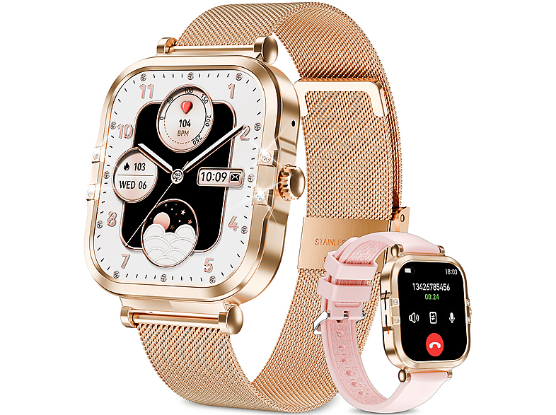 RAYOFI TK82 Smartwatch Silikon/Metall, 240 mm, Roségold/Silber | MediaMarkt