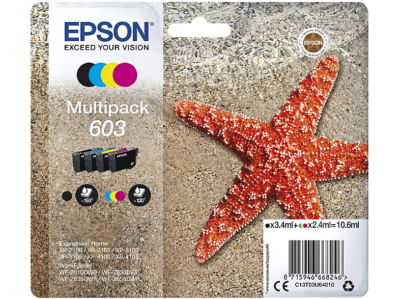 EPSON 603 Multipack | Zwart, Geel, Magenta, Cyaan Blauw Zwart, Cyaan ...