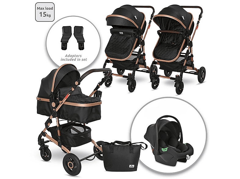 Carrito de bebé | LORELLI Trío convertible ALBA PREMIUM Black, talla 0, Black | MediaMarkt