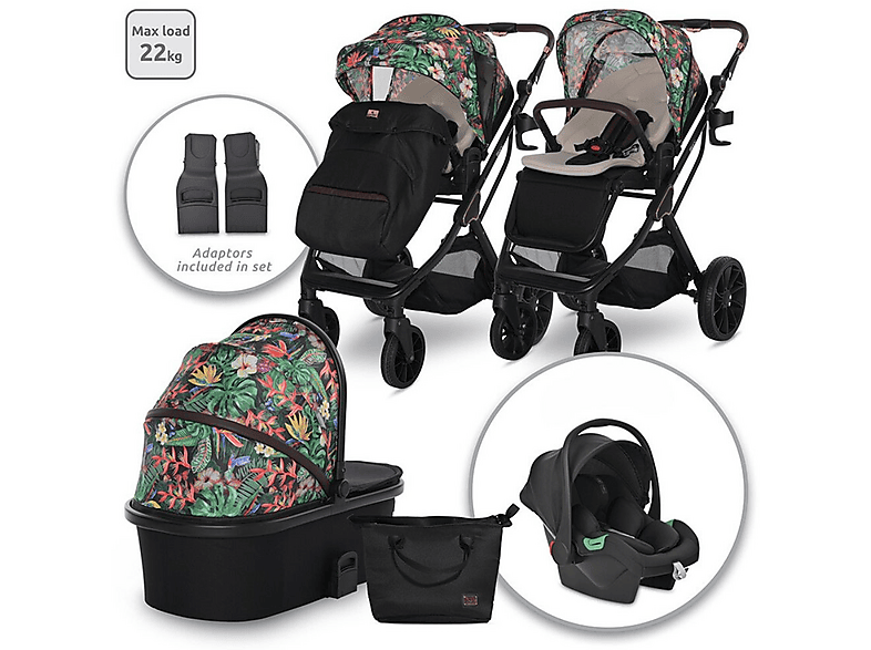Carrito de bebé | LORELLI Trio GLORY hasta 22 Kg Tropical flowers, talla 0, Tropical flowers ...