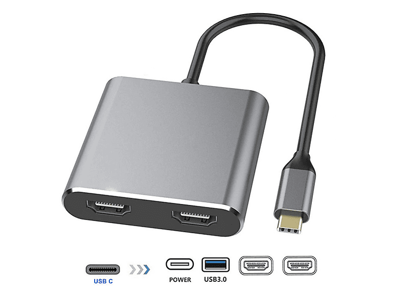 JEDBESETZT Type C to 4K 60Hz Dual HDMI Converter, USB Hub, Grau ...