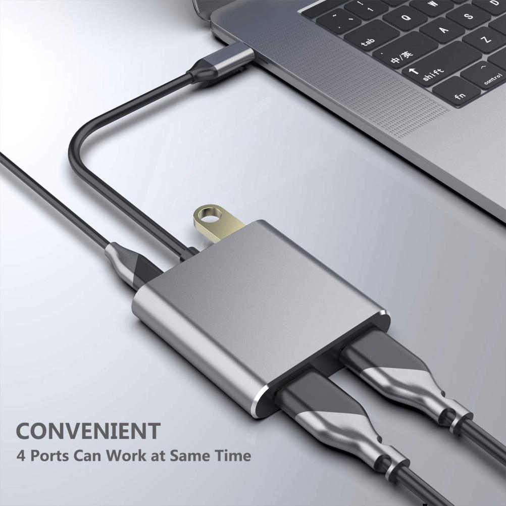 JEDBESETZT Type C to 4K 60Hz Dual HDMI Converter, USB Hub, Grau ...