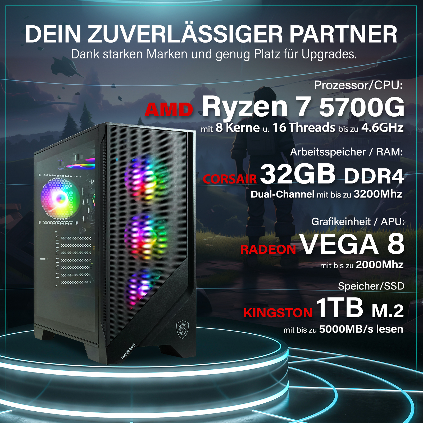 HYPER BYTE DESKTOP GAMING | Gen2 Gaming PC, AMD, AMD Ryzen 7 5700G, 4.6 ...