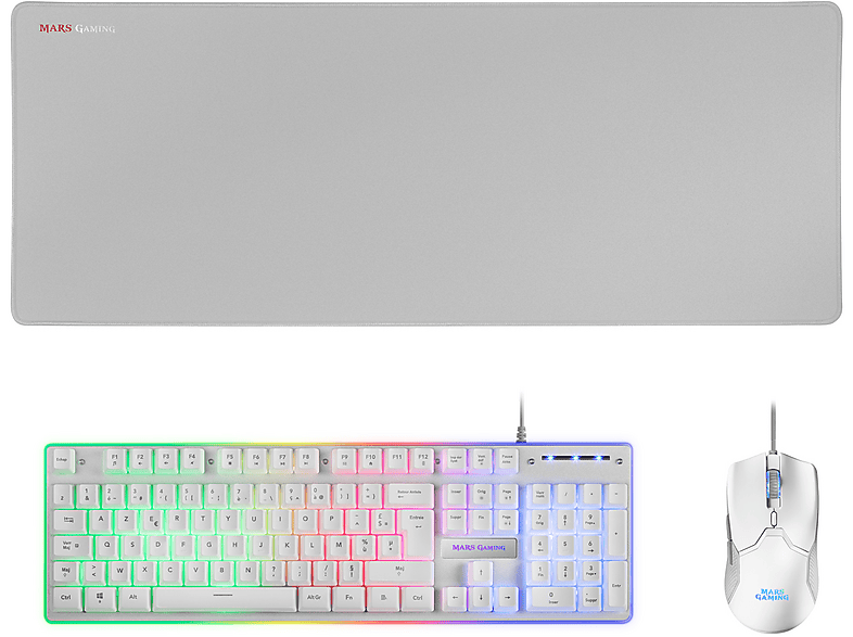 Pack Teclado + Ratón | MARS GAMING MCPXWFR, Alámbrico, Blanco | MediaMarkt