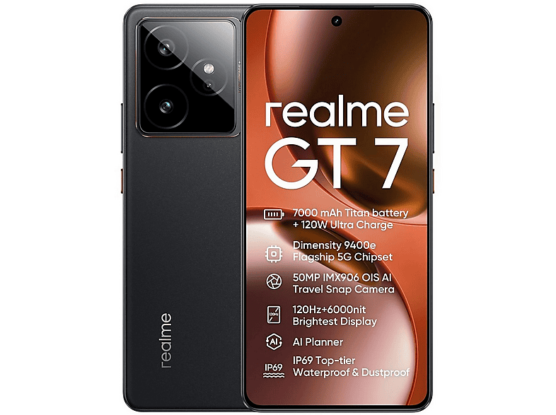 REALME GT 7, BLACK, Móvil Android, 512 GB, 12 GB RAM, 6,78 " AMOLED ...