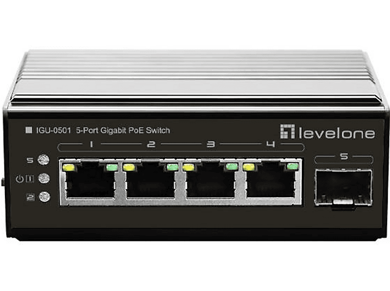 LEVELONE Level One IGU-0501 LevelOne Switch 5Port Gigabit PoE DIN-Rail,-30°C to 65°C Switch 4 ...