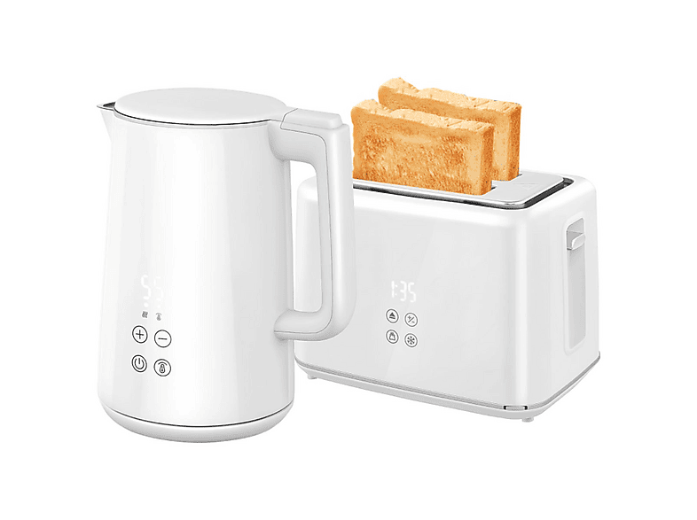 FLYSTAR 2-Scheiben mit 2200W 1,5L Wasserkocher LED-Anzeige Toaster Weiß ...